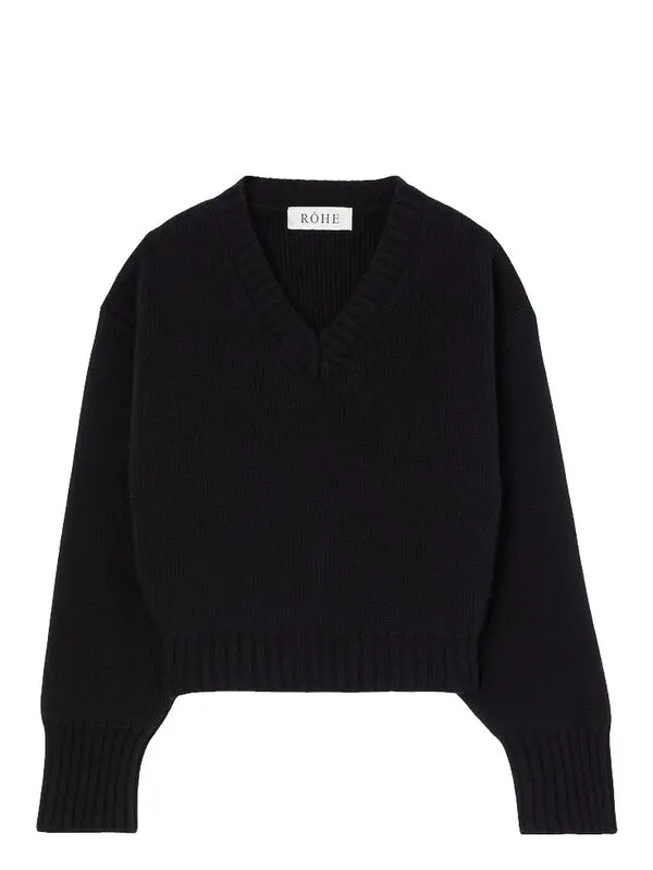 RÓHE Compact-knit Wool V-neck Sweater - Black