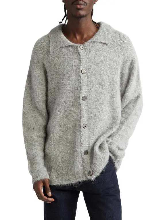 THE ELDER STATESMAN Thistle Alpaca Blend Cardigan - 50 Light Grey