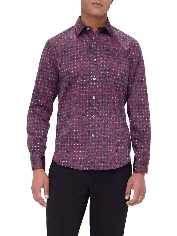 Bugatchi Julian Shaped Fit Geometric Cotton Button-up Shirt - Cabernet