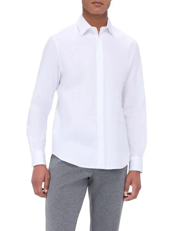 Bugatchi Julian Shaped Fit Solid Cotton Button-up Shirt - White