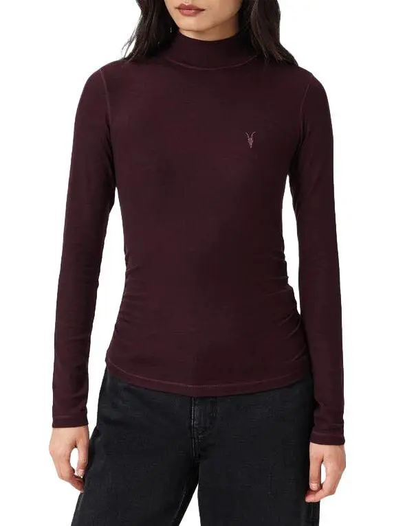 ALLSAINTS Rina Mock Neck Top - Oxblood Red