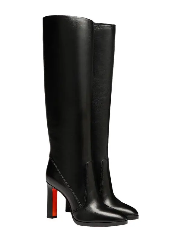 Santoni Leather High-heel Boots - Black