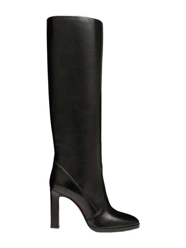 Santoni Leather High Heel Boots - Black