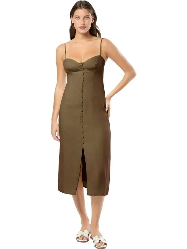 Onia Air Linen Corset Midi Dress - Olive