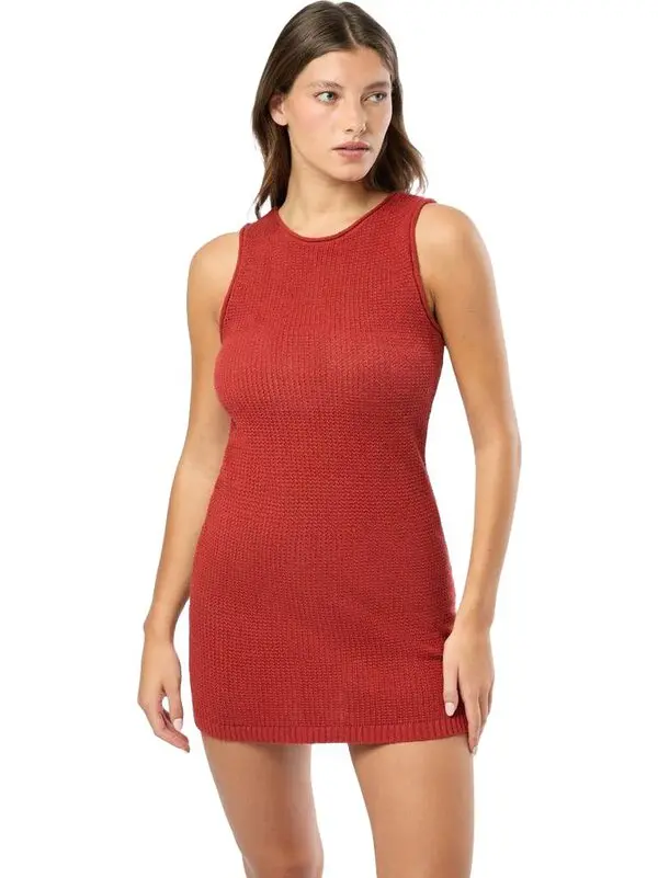 Onia Linen Knit Mini Dress - Dark Red