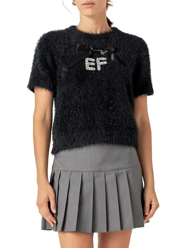 English Factory Rhinestone Logo Sweater - Black