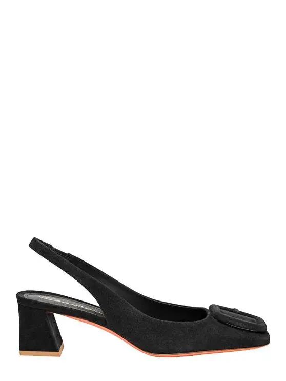 Santoni Suede Slingback Pumps - Black