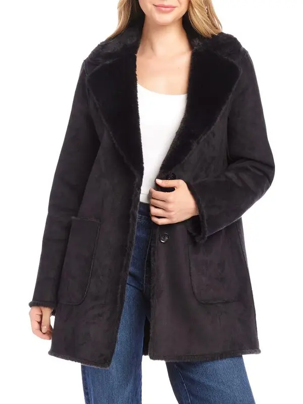 Karen Kane Faux Shearling Coat - Black