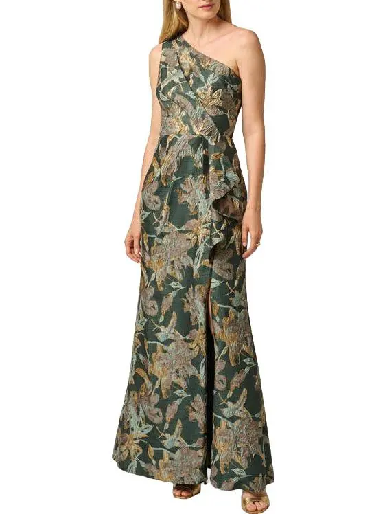 Adrianna Papell Metallic Floral Jacquard Mermaid Gown - Green/gold