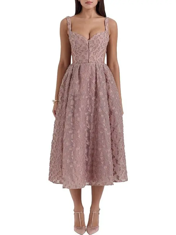 House Of Cb Floral Jacquard Midi Dress - Adobe Rose