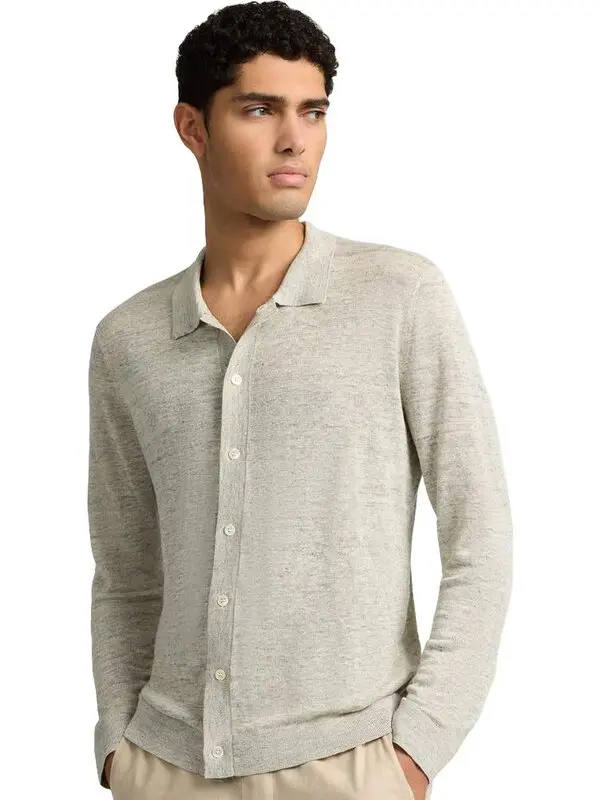 Onia Linen Long Sleeve Polo - Light Grey Melg