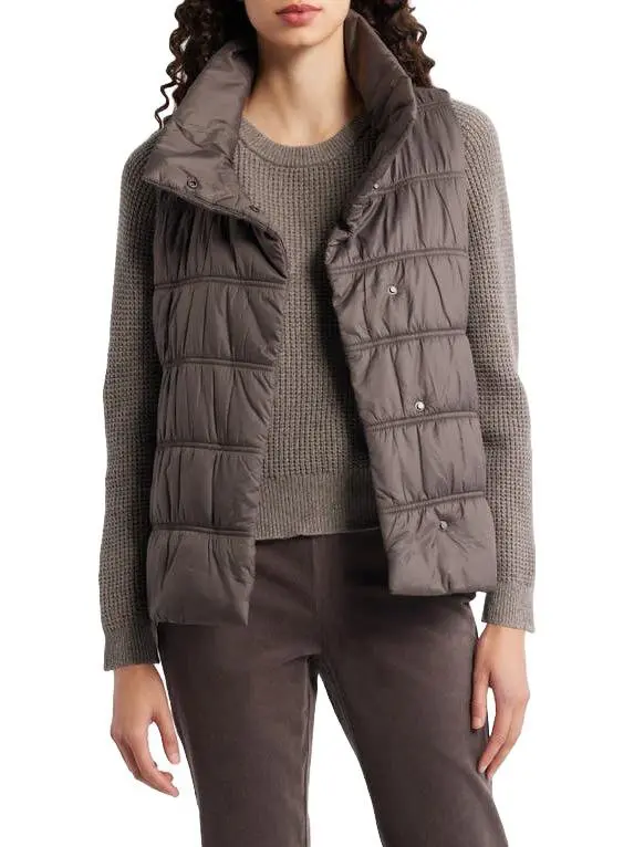 Eileen Fisher Ruched High Collar Vest - Rye