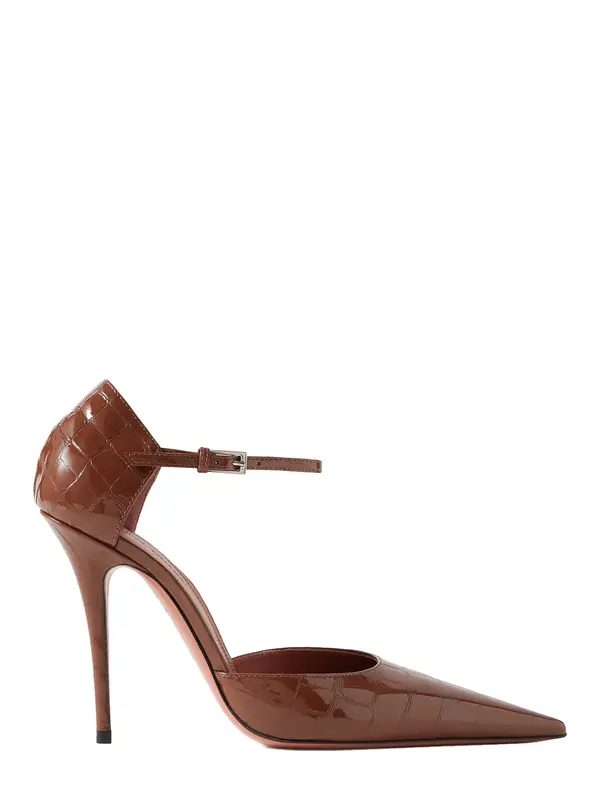 Amina Muaddi Barbara Croc-effect Patent-leather Pumps - Brown