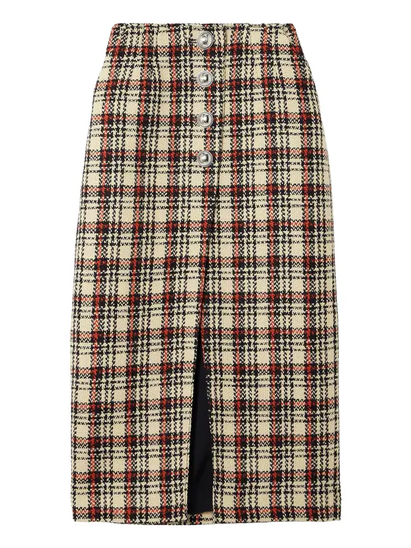 Rabanne Checked Wool-blend Tweed Midi Skirt - Brown