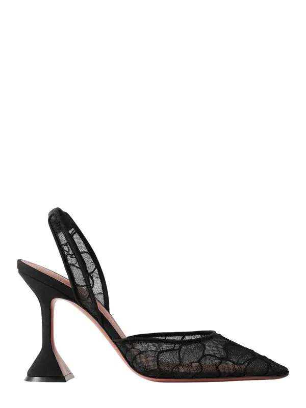 Amina Muaddi Holli Corded Lace Slingback Pumps - Black