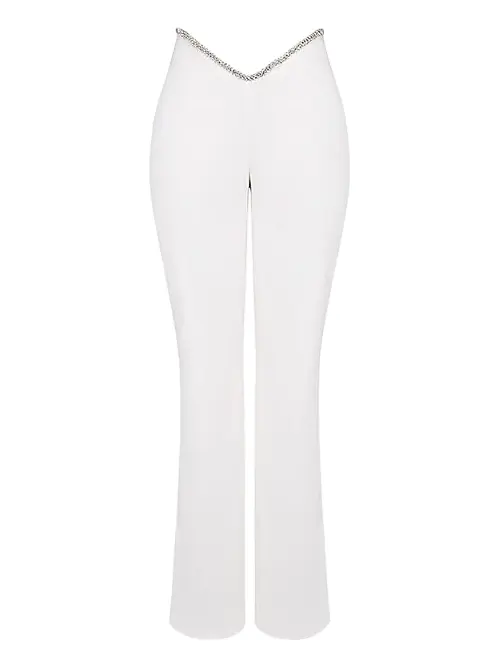 MISTRESS ROCKS Crystal-trim Slim-fit High-rise Crepe Trousers - Ivory