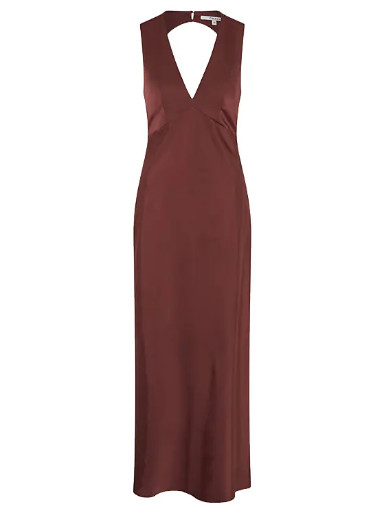OMNES Nova Tie-back Satin Maxi Dress - Chocolate