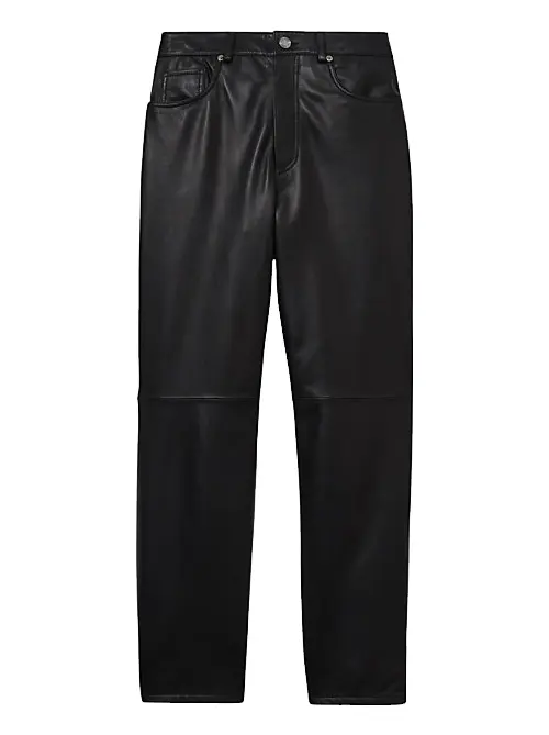 REISS Verona Slim-leg High-rise Leather Trousers - Black