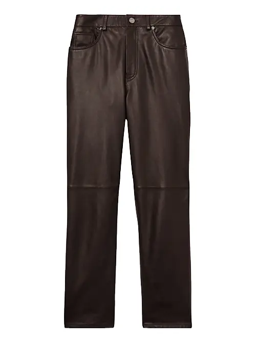 REISS Verona Slim-leg High-rise Leather Trousers - Chocolate