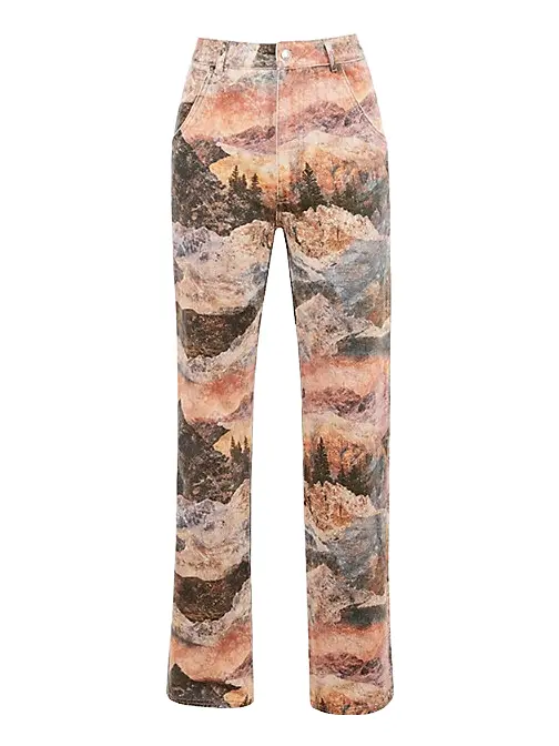 MISTRESS ROCKS Foundry Graphic-print Straight-leg Denim Jeans - Landscape Print