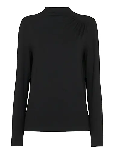 Whistles Ruched-front Long-sleeve Stretch-woven Top - Black