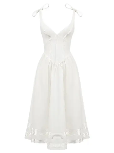 House Of Cb Hattie Pintucked Cotton-blend Midi Dress - White