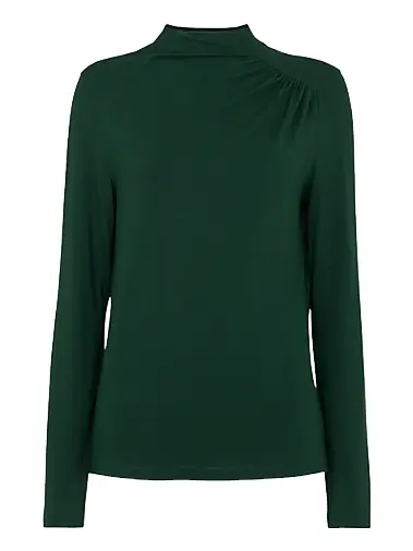 Whistles Ruched-front Long-sleeve Top - Dark Green
