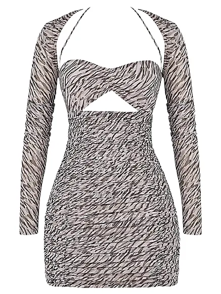MISTRESS ROCKS Loyal Zebra-print Mini Dress - Champagne Printed