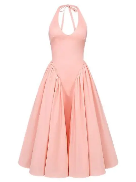 House Of Cb Gingham Stretch-woven Midi Dress - Peach
