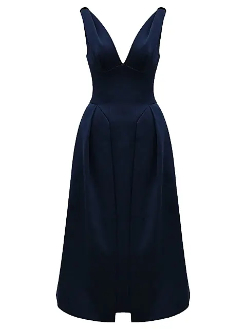 House Of Cb Paloma Pleated Satin Midi Dress - Midnight