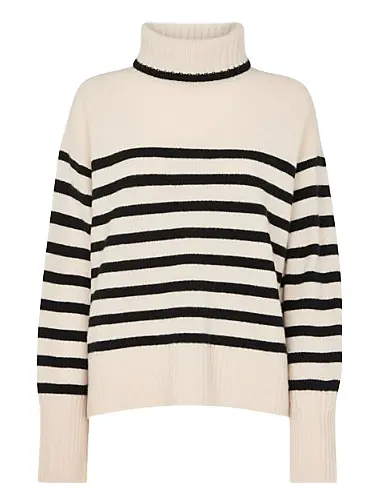 Whistles Striped Roll-neck Wool Jumper - Cream