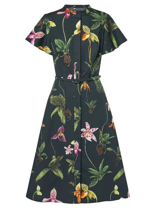 Oscar De La Renta Floral Cotton-blend Midi Dress - Blue