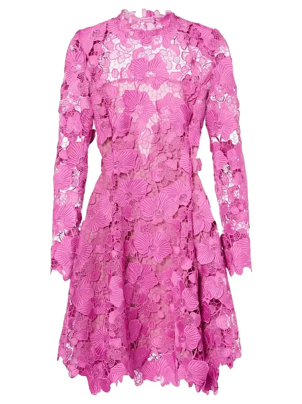 Oscar De La Renta Floral Lace Mini Dress - Orange