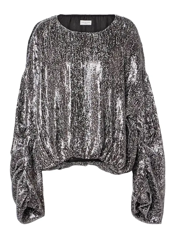 Dries Van Noten Sequined Gathered Blouse - Silver