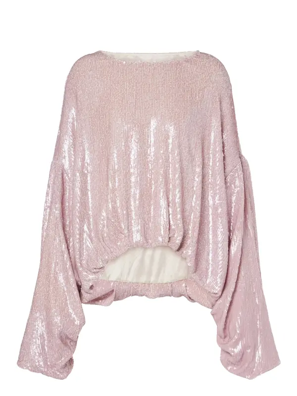 Dries Van Noten Sequined Gathered Blouse - Pink