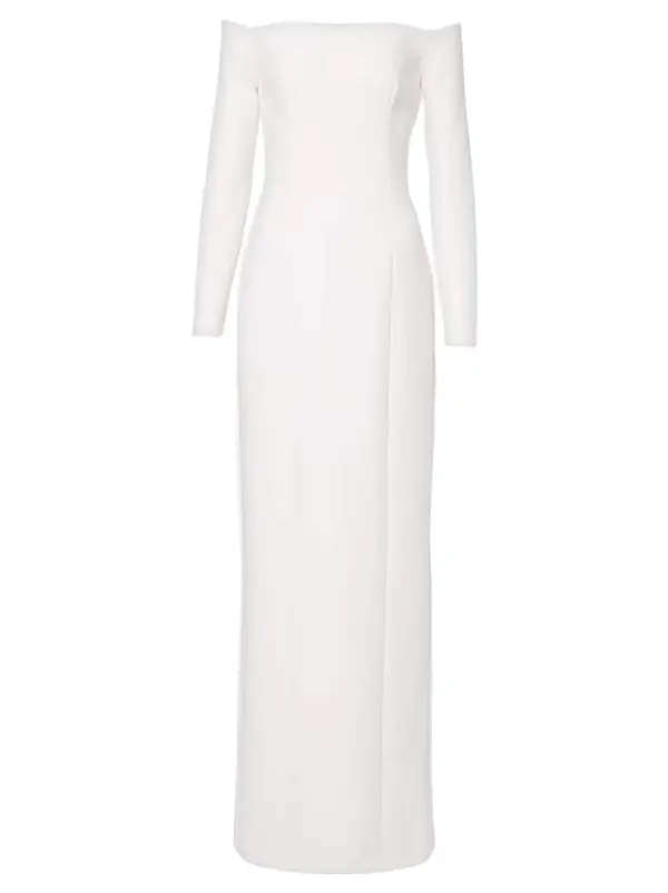 Safiyaa Bridal Off-shoulder Crêpe Gown - White