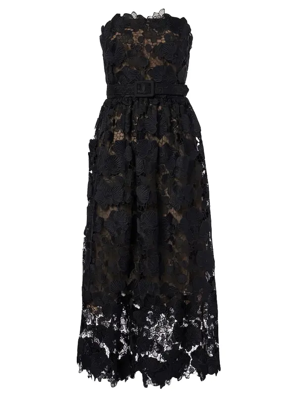 Oscar De La Renta Floral Lace Bustier Gown - Black