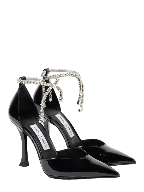 JIMMY CHOO Stevie 100 Embellished Patent Leather Pumps - Black