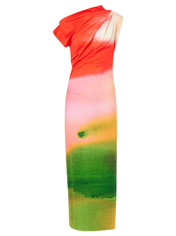 Oscar De La Renta Colorblock Draped Jersey Midi Dress - Multicoloured