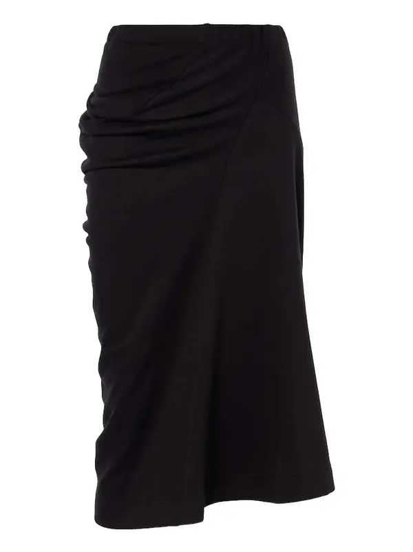 Dries Van Noten Ruched Cotton Midi Skirt - Black