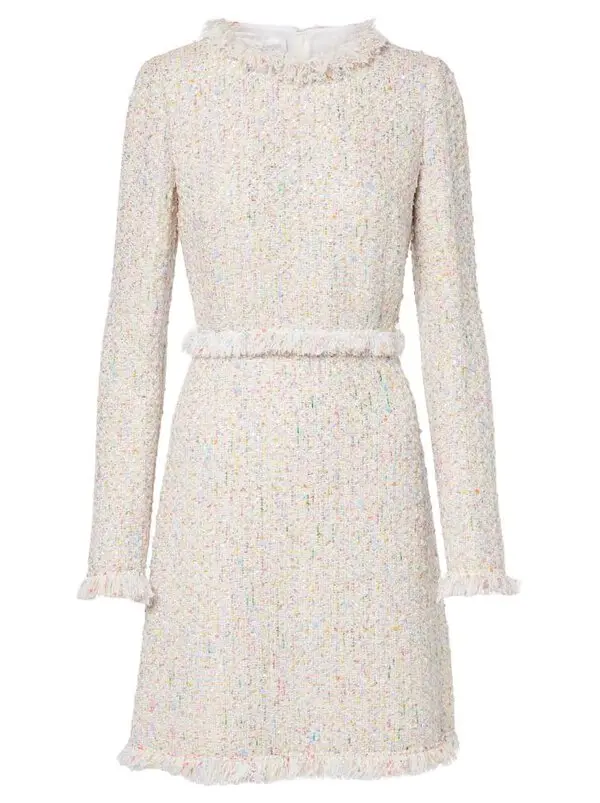 Giambattista Valli Fringed Bouclé Minidress - White