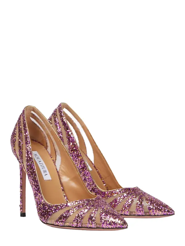 AQUAZZURA The Spy 105 Glitter Mesh Pumps - Pink