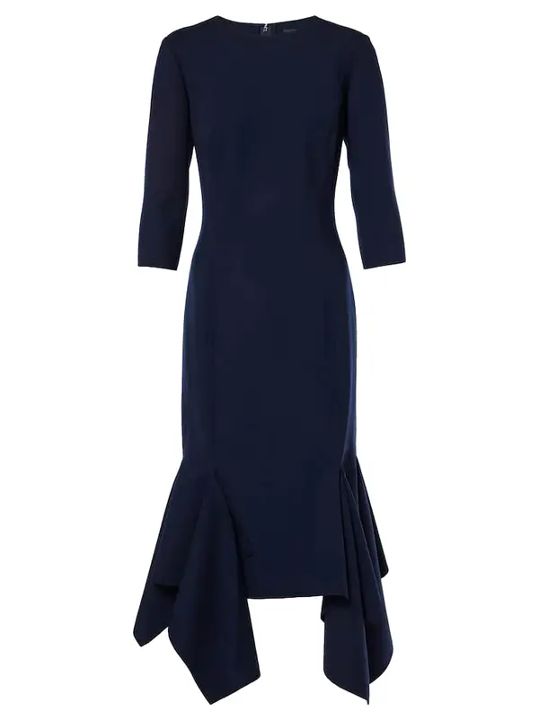Oscar De La Renta Pleated Wool-blend Midi Dress - Blue