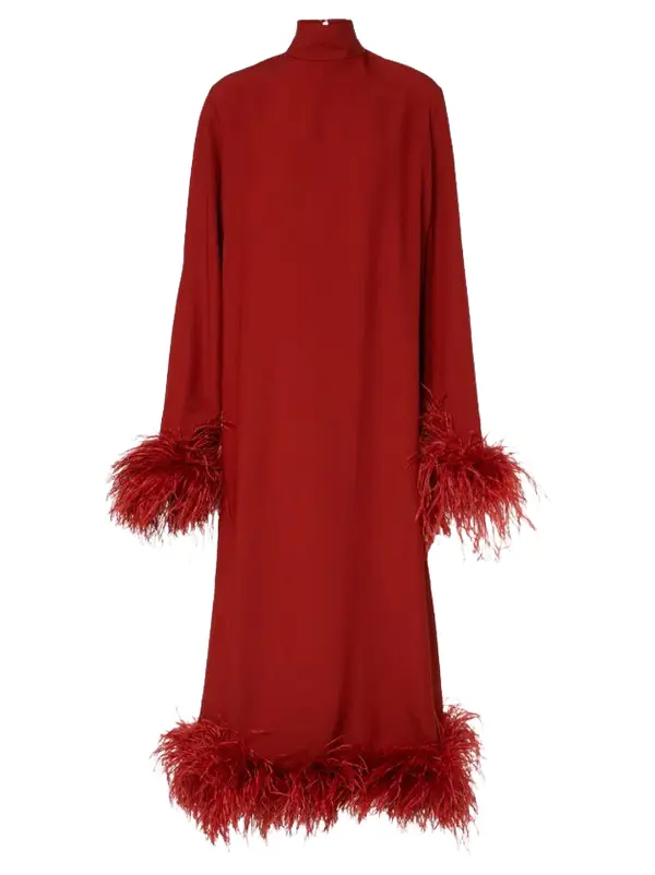 TALLER MARMO Gina Feather-trimmed Midi Dress - Burgundy