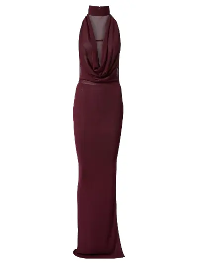 AYA MUSE Draped Halterneck Gown - Burgundy