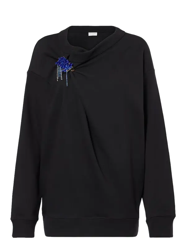 Dries Van Noten Embellished Gathered Cotton Sweater - Black