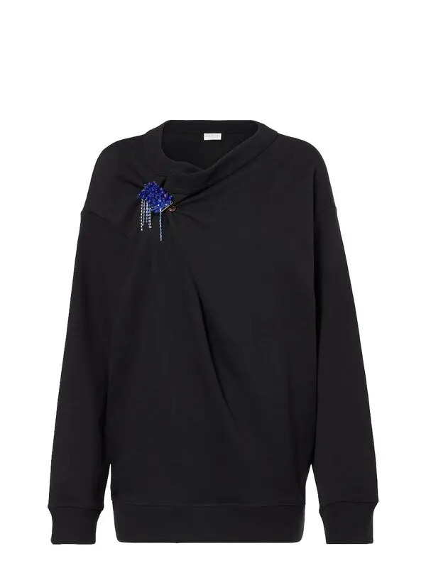 Dries Van Noten Embellished Gathered Cotton Sweater - Black