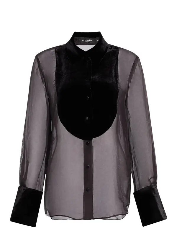 Retrofete Liana Sheer Silk Velvet Blouse - Black