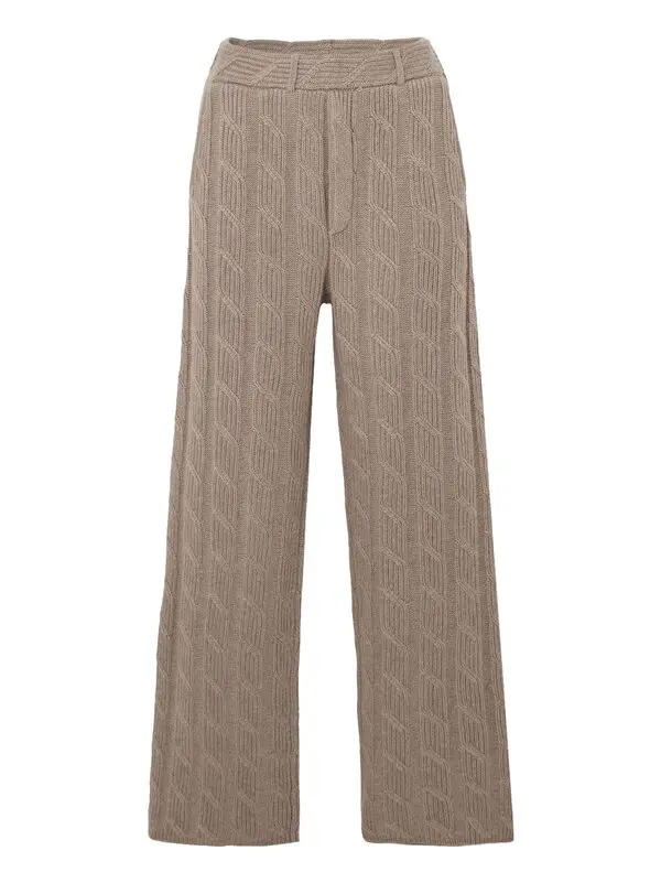 LISA YANG Ebba Cable-knit Cashmere Wide-leg Pants - Brown
