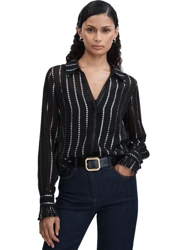 Paige Sosa Metallic Floral-stripe Blouse - Black